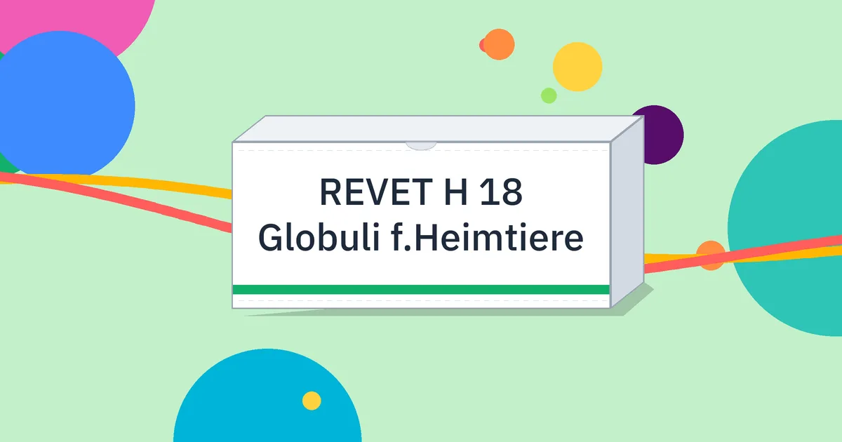 Symbolbild: Packung mit der Aufschrift REVET H 18 Globuli f.Heimtiere (PZN 03703021) – Verfügbarkeit und Bezug in Apotheken in Frankfurt am Main