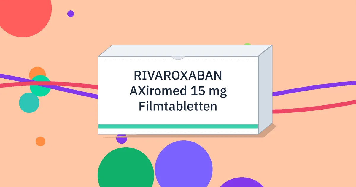 Symbolbild: Packung mit der Aufschrift RIVAROXABAN AXiromed 15 mg Filmtabletten (PZN 20112994) – Verfügbarkeit und Bezug in Apotheken in Frankfurt am Main