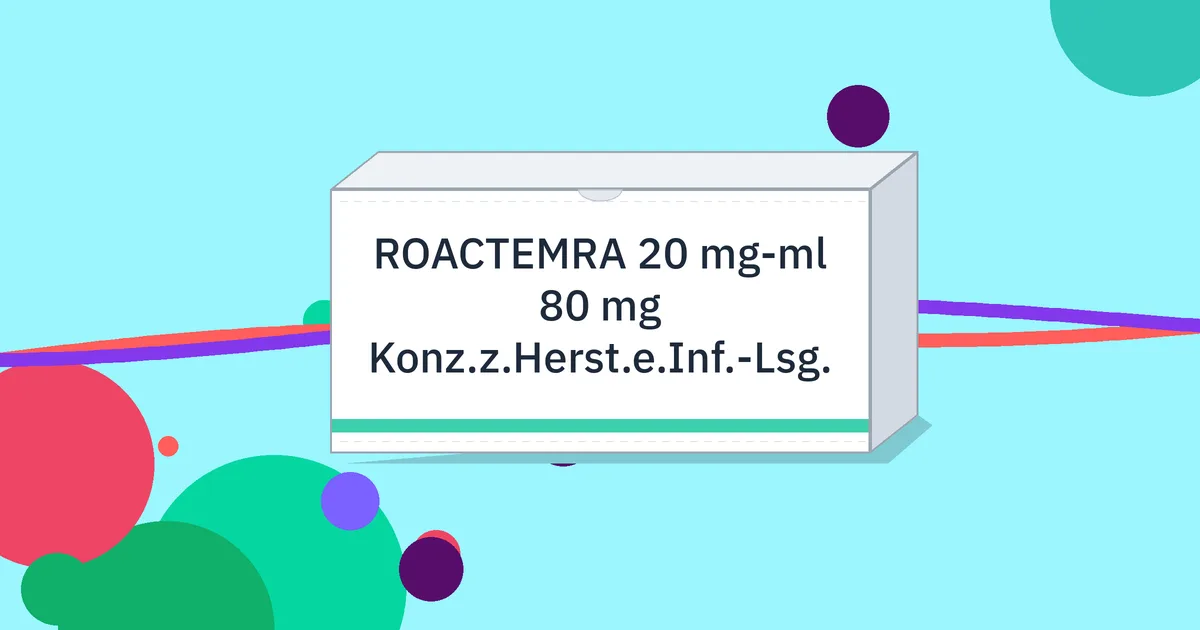Symbolbild: Packung mit der Aufschrift ROACTEMRA 20 mg-ml 80 mg Konz.z.Herst.e.Inf.-Lsg. (PZN 10353892) – Verfügbarkeit und Bezug in Apotheken in Frankfurt am Main