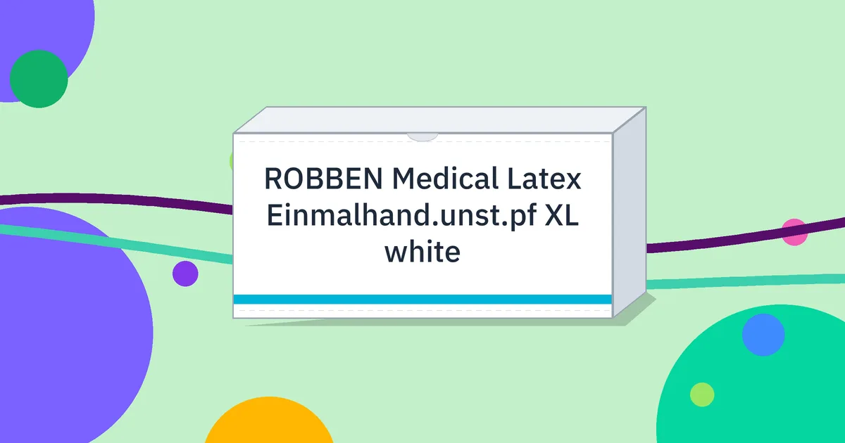 Symbolbild: Packung mit der Aufschrift ROBBEN Medical Latex Einmalhand.unst.pf XL white (PZN 20199446) – Verfügbarkeit und Bezug in Apotheken in Frankfurt am Main