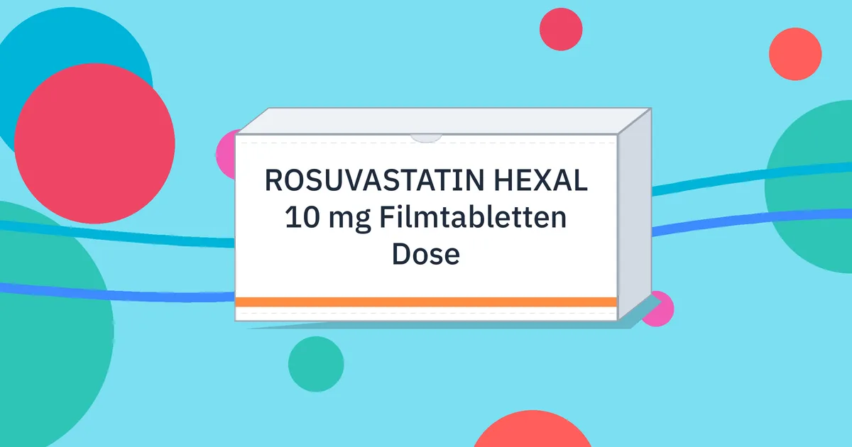 Symbolbild: Packung mit der Aufschrift ROSUVASTATIN HEXAL 10 mg Filmtabletten Dose (PZN 19637912) – Verfügbarkeit und Bezug in Apotheken in Frankfurt am Main