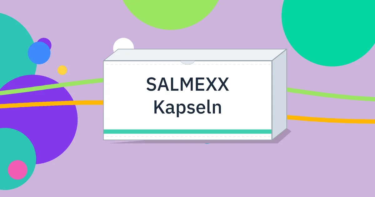 Symbolbild: Packung mit der Aufschrift SALMEXX Kapseln (PZN 20059076) – Verfügbarkeit und Bezug in Apotheken in Frankfurt am Main