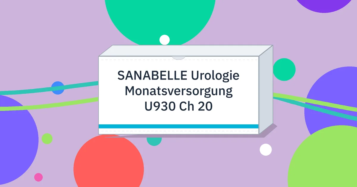 Symbolbild: Packung mit der Aufschrift SANABELLE Urologie Monatsversorgung U930 Ch 20 (PZN 07531249) – Verfügbarkeit und Bezug in Apotheken in Frankfurt am Main