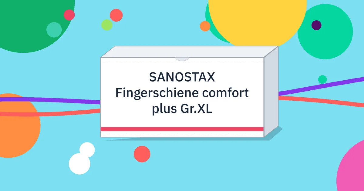 Symbolbild: Packung mit der Aufschrift SANOSTAX Fingerschiene comfort plus Gr.XL (PZN 10527197) – Verfügbarkeit und Bezug in Apotheken in Frankfurt am Main