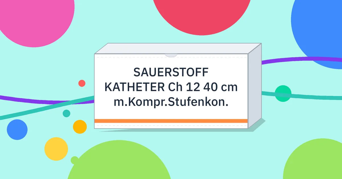 Symbolbild: Packung mit der Aufschrift SAUERSTOFF KATHETER Ch 12 40 cm m.Kompr.Stufenkon. (PZN 12309760) – Verfügbarkeit und Bezug in Apotheken in Frankfurt am Main