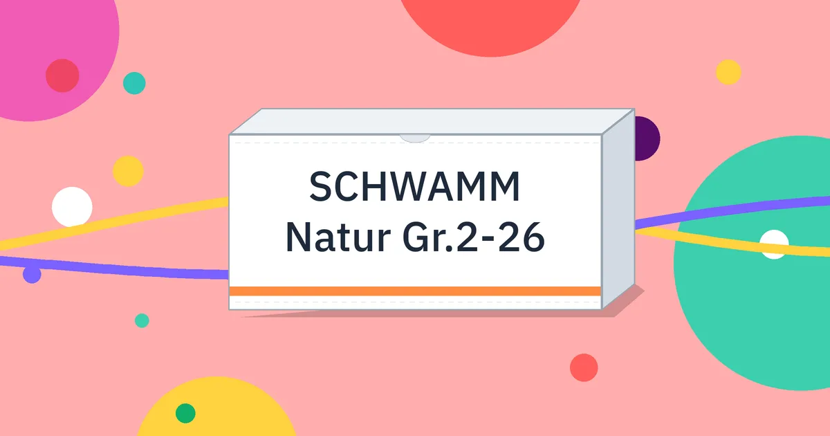 Symbolbild: Packung mit der Aufschrift SCHWAMM Natur Gr.2-26 (PZN 04863399) – Verfügbarkeit und Bezug in Apotheken in Frankfurt am Main