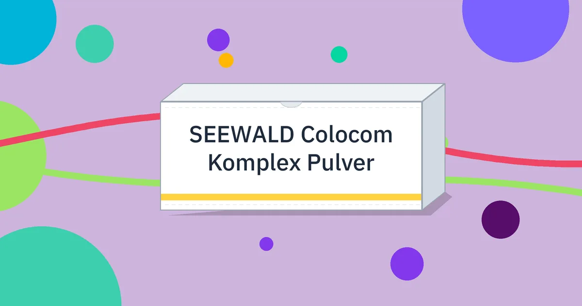 Symbolbild: Packung mit der Aufschrift SEEWALD Colocom Komplex Pulver (PZN 19545340) – Verfügbarkeit und Bezug in Apotheken in Frankfurt am Main