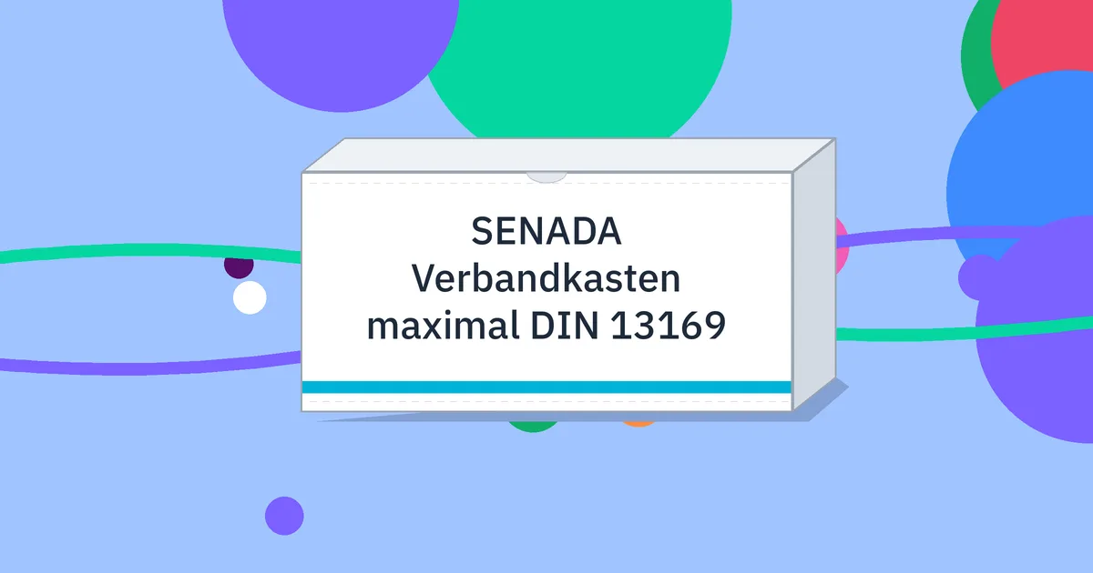 Symbolbild: Packung mit der Aufschrift SENADA Verbandkasten maximal DIN 13169 (PZN 04637852) – Verfügbarkeit und Bezug in Apotheken in Frankfurt am Main