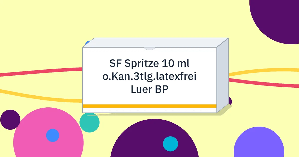 Symbolbild: Packung mit der Aufschrift SF Spritze 10 ml o.Kan.3tlg.latexfrei Luer BP (PZN 17280653) – Verfügbarkeit und Bezug in Apotheken in Frankfurt am Main