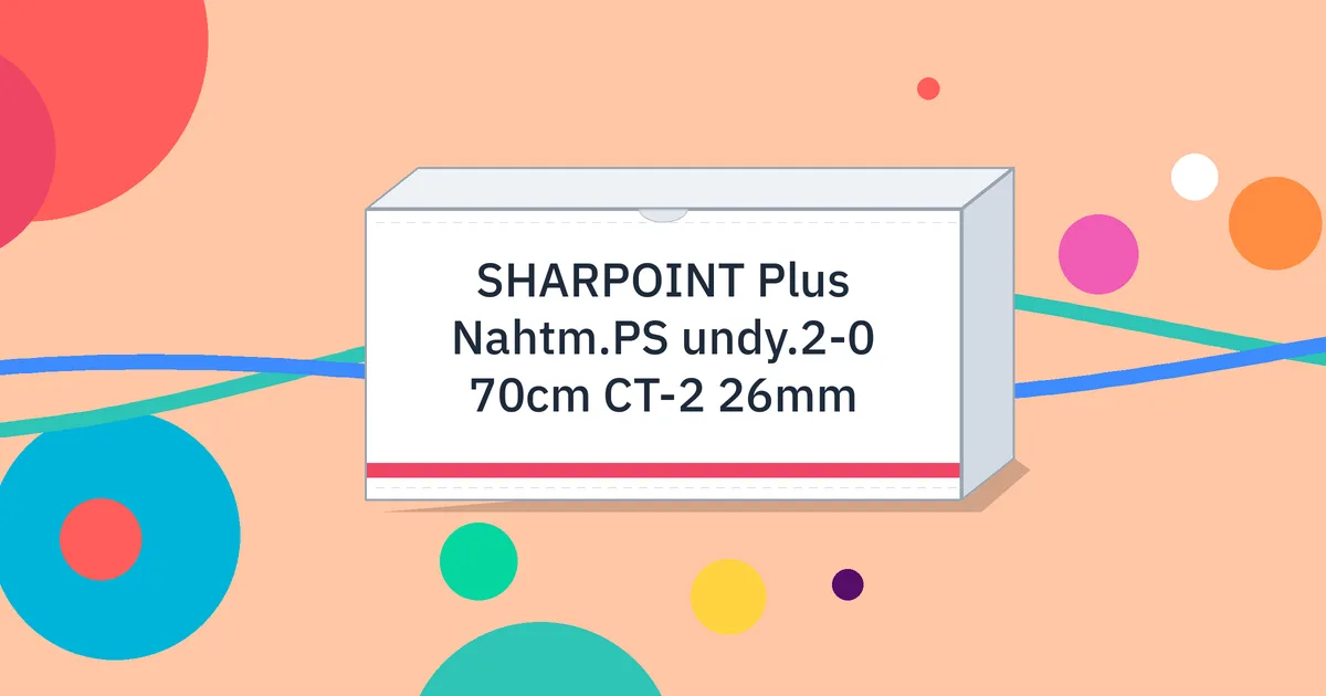Symbolbild: Packung mit der Aufschrift SHARPOINT Plus Nahtm.PS undy.2-0 70cm CT-2 26mm (PZN 17995659) – Verfügbarkeit und Bezug in Apotheken in Frankfurt am Main