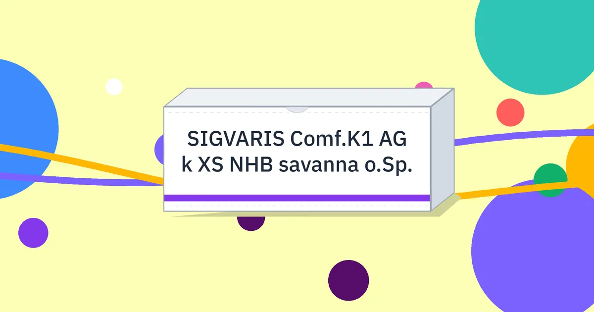Symbolbild: Packung mit der Aufschrift SIGVARIS Comf.K1 AG k XS NHB savanna o.Sp. (PZN 17098612) – Verfügbarkeit und Bezug in Apotheken in Frankfurt am Main