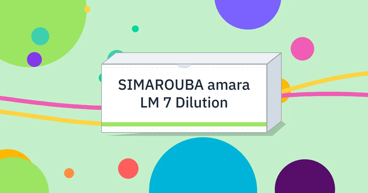 Symbolbild: Packung mit der Aufschrift SIMAROUBA amara LM 7 Dilution (PZN 13679855) – Verfügbarkeit und Bezug in Apotheken in Frankfurt am Main