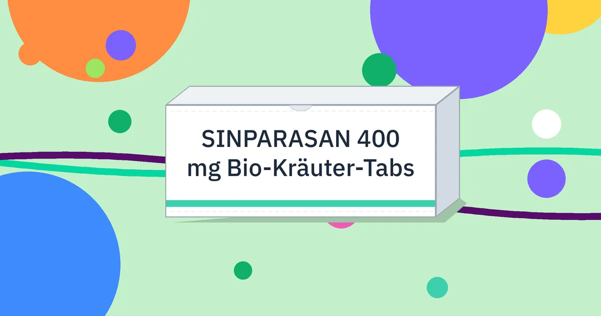 Symbolbild: Packung mit der Aufschrift SINPARASAN 400 mg Bio-Kräuter-Tabs (PZN 18093864) – Verfügbarkeit und Bezug in Apotheken in Frankfurt am Main