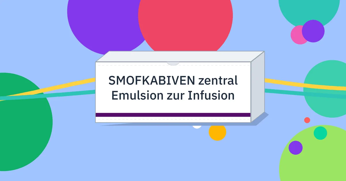 Symbolbild: Packung mit der Aufschrift SMOFKABIVEN zentral Emulsion zur Infusion (PZN 13501241) – Verfügbarkeit und Bezug in Apotheken in Frankfurt am Main