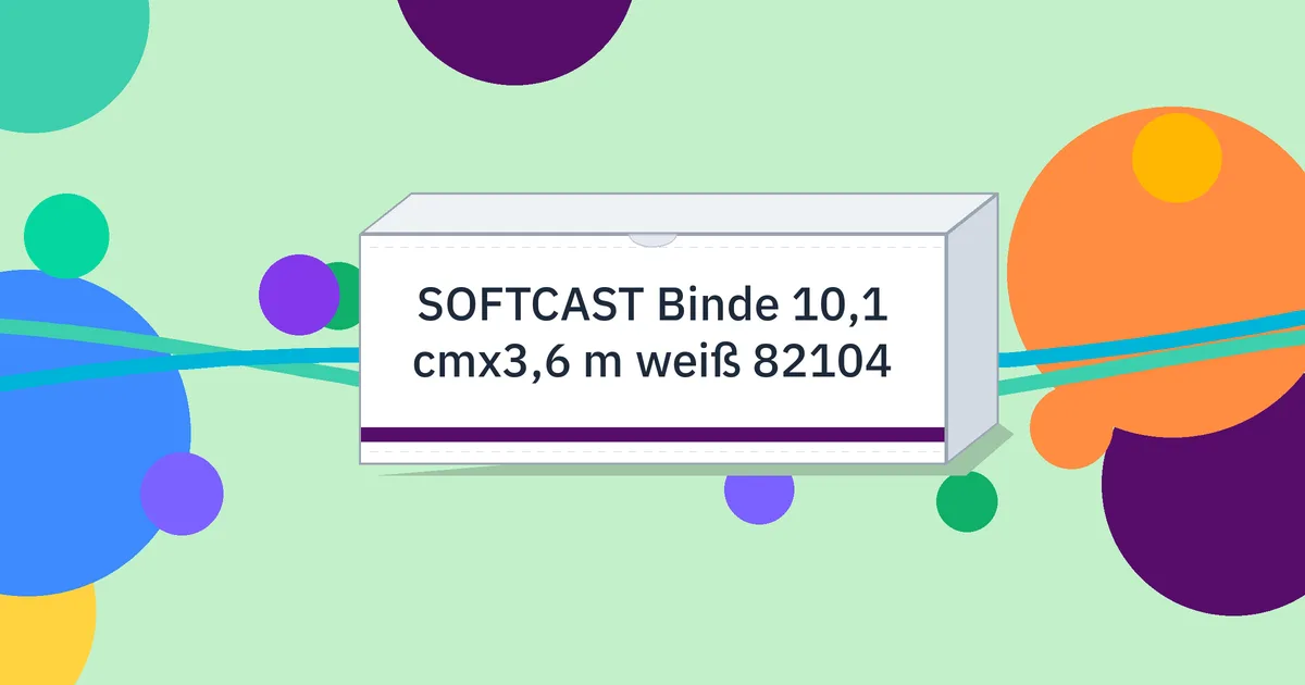 Symbolbild: Packung mit der Aufschrift SOFTCAST Binde 10,1 cmx3,6 m weiß 82104 (PZN 02697198) – Verfügbarkeit und Bezug in Apotheken in Frankfurt am Main