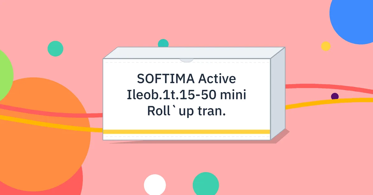 Symbolbild: Packung mit der Aufschrift SOFTIMA Active Ileob.1t.15-50 mini Roll`up tran. (PZN 09061983) – Verfügbarkeit und Bezug in Apotheken in Frankfurt am Main