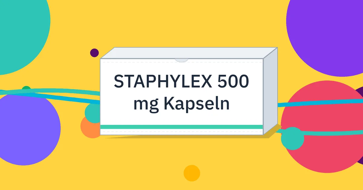 Symbolbild: Packung mit der Aufschrift STAPHYLEX 500 mg Kapseln (PZN 18720232) – Verfügbarkeit und Bezug in Apotheken in Frankfurt am Main