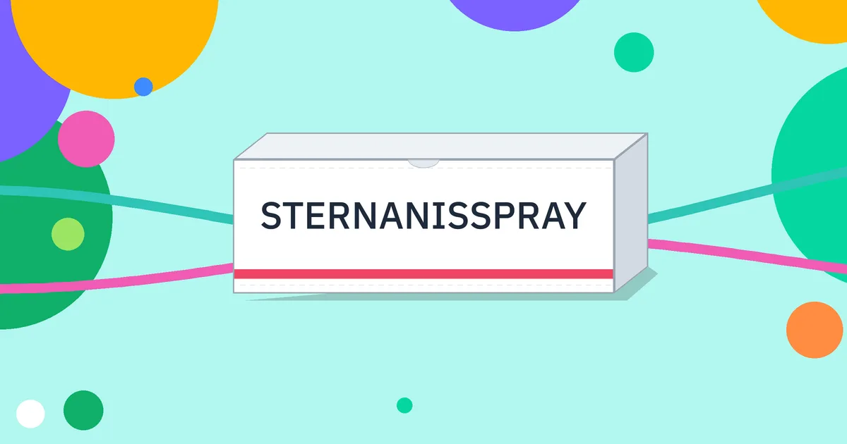 Symbolbild: Packung mit der Aufschrift STERNANISSPRAY (PZN 11713720) – Verfügbarkeit und Bezug in Apotheken in Frankfurt am Main