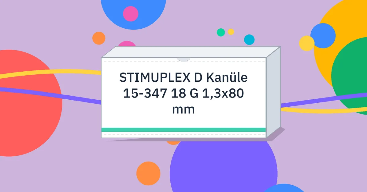 Symbolbild: Packung mit der Aufschrift STIMUPLEX D Kanüle 15-347 18 G 1,3x80 mm (PZN 06867160) – Verfügbarkeit und Bezug in Apotheken in Frankfurt am Main