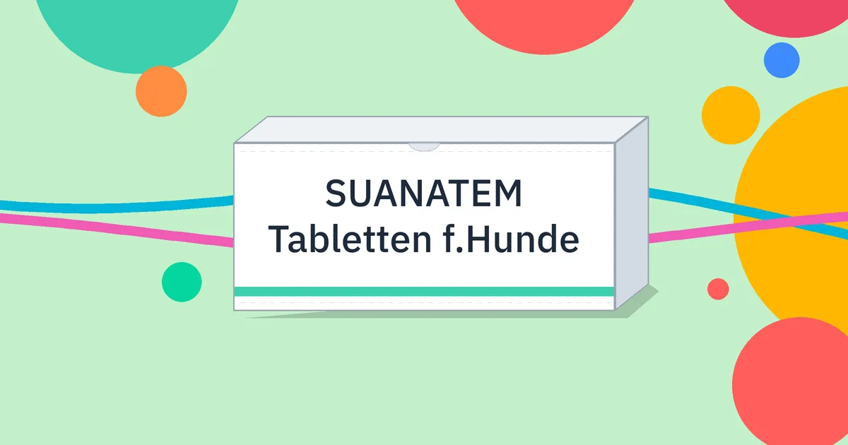 Symbolbild: Packung mit der Aufschrift SUANATEM Tabletten f.Hunde (PZN 05393553) – Verfügbarkeit und Bezug in Apotheken in Frankfurt am Main