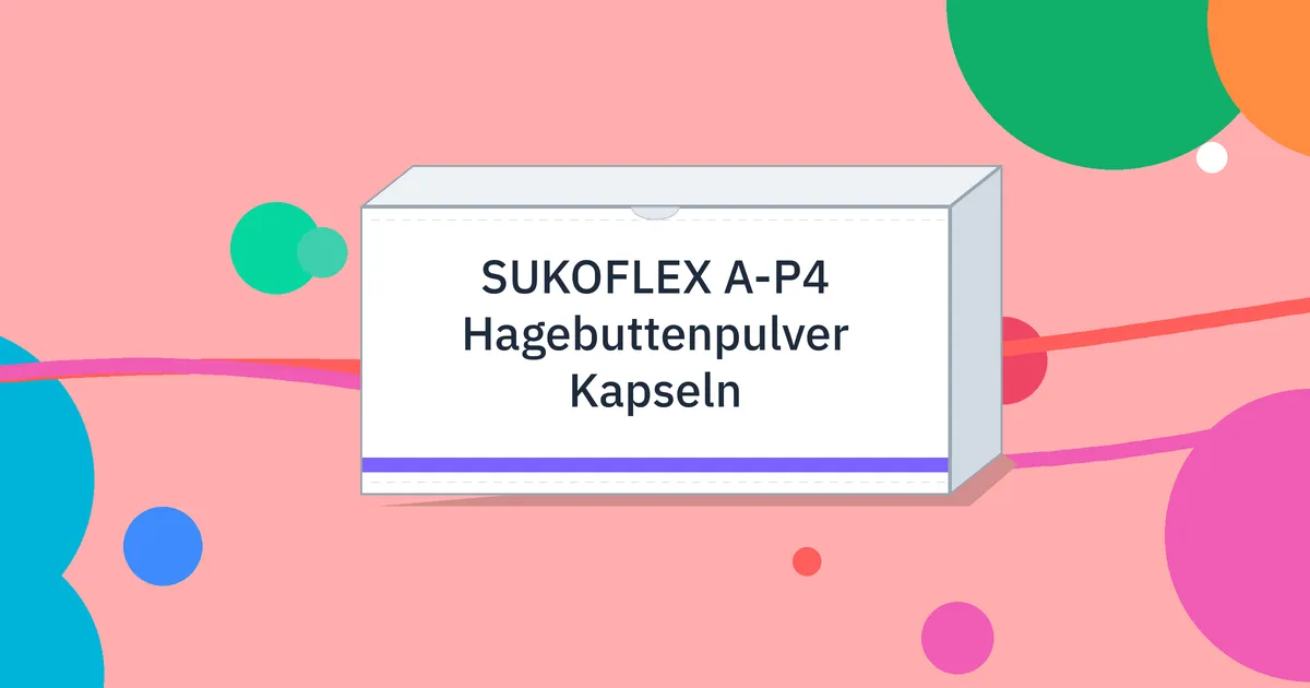Symbolbild: Packung mit der Aufschrift SUKOFLEX A-P4 Hagebuttenpulver Kapseln (PZN 18425042) – Verfügbarkeit und Bezug in Apotheken in Frankfurt am Main