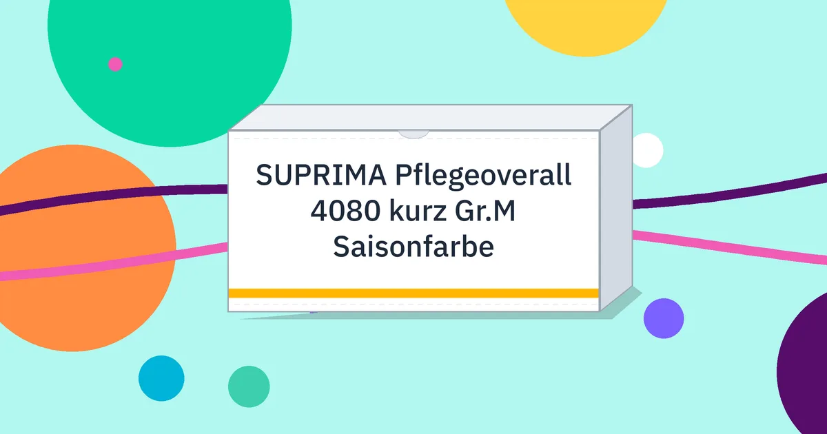 Symbolbild: Packung mit der Aufschrift SUPRIMA Pflegeoverall 4080 kurz Gr.M Saisonfarbe (PZN 11659653) – Verfügbarkeit und Bezug in Apotheken in Frankfurt am Main
