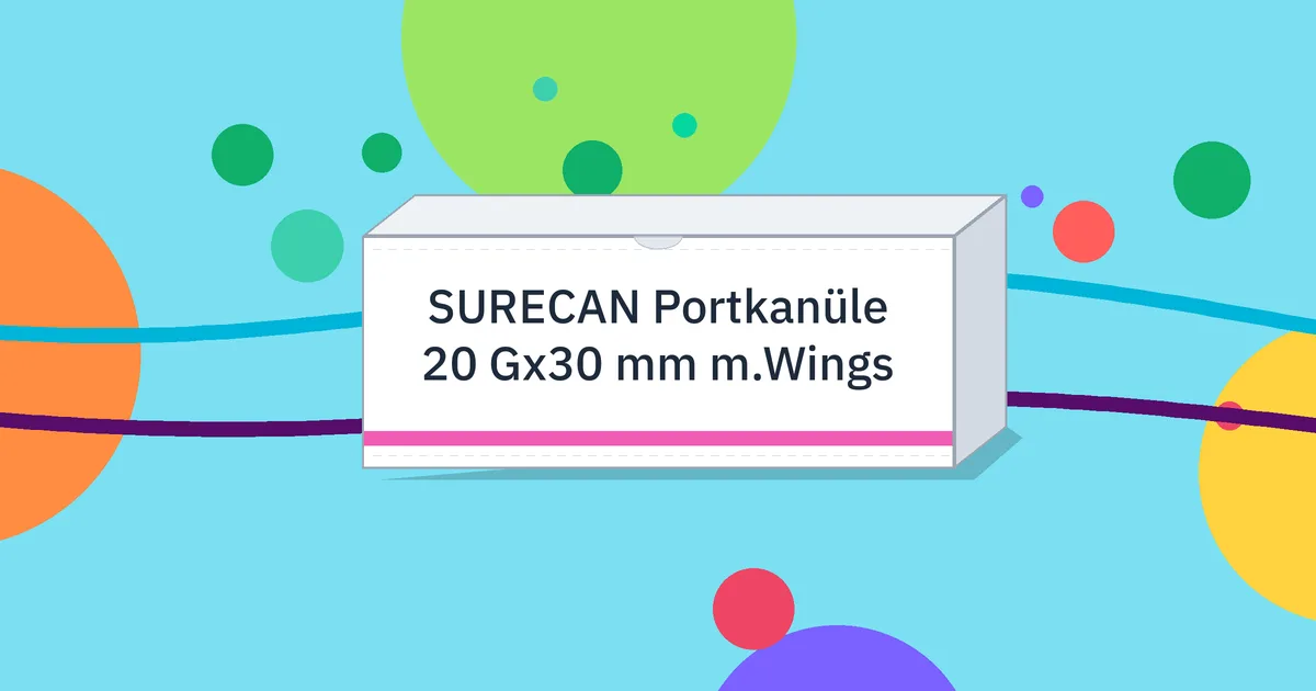 Symbolbild: Packung mit der Aufschrift SURECAN Portkanüle 20 Gx30 mm m.Wings (PZN 01058059) – Verfügbarkeit und Bezug in Apotheken in Frankfurt am Main
