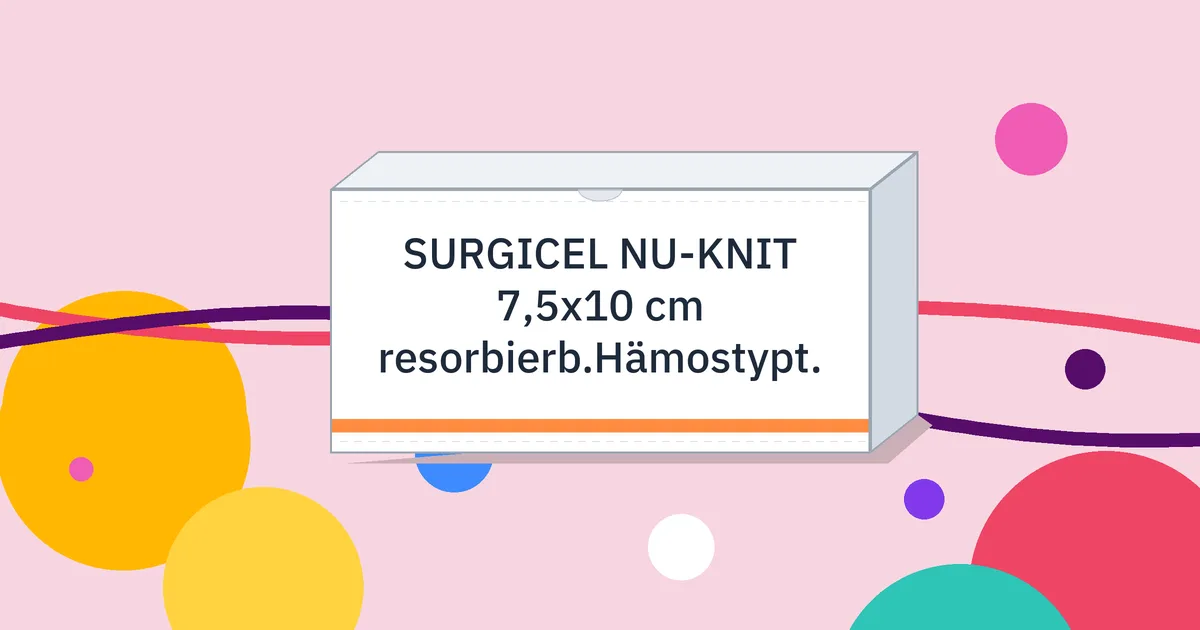 Symbolbild: Packung mit der Aufschrift SURGICEL NU-KNIT 7,5x10 cm resorbierb.Hämostypt. (PZN 19884579) – Verfügbarkeit und Bezug in Apotheken in Frankfurt am Main