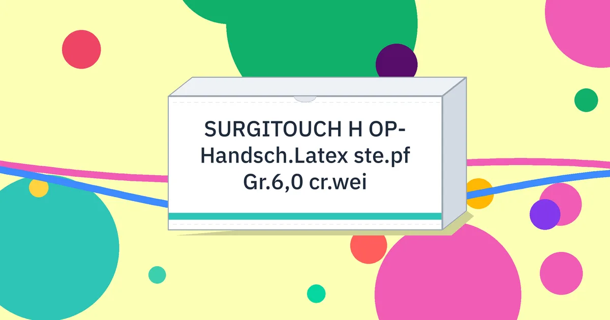 Symbolbild: Packung mit der Aufschrift SURGITOUCH H OP-Handsch.Latex ste.pf Gr.6,0 cr.wei (PZN 20156773) – Verfügbarkeit und Bezug in Apotheken in Frankfurt am Main