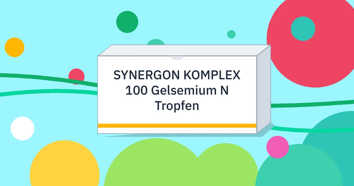 Symbolbild: Packung mit der Aufschrift SYNERGON KOMPLEX 100 Gelsemium N Tropfen (PZN 03575161) – Verfügbarkeit und Bezug in Apotheken in Frankfurt am Main