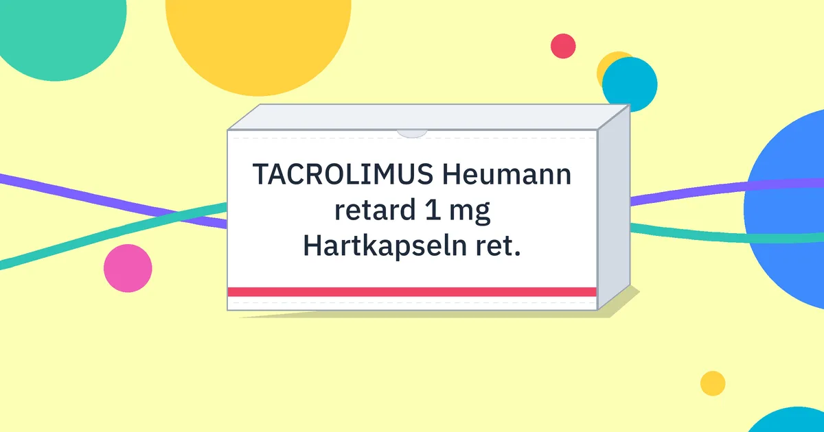 Symbolbild: Packung mit der Aufschrift TACROLIMUS Heumann retard 1 mg Hartkapseln ret. (PZN 18490795) – Verfügbarkeit und Bezug in Apotheken in Frankfurt am Main