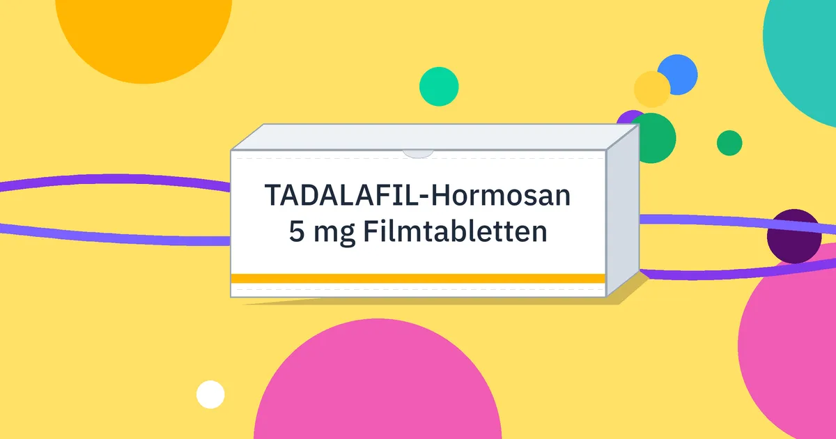Symbolbild: Packung mit der Aufschrift TADALAFIL-Hormosan 5 mg Filmtabletten (PZN 13967005) – Verfügbarkeit und Bezug in Apotheken in Frankfurt am Main
