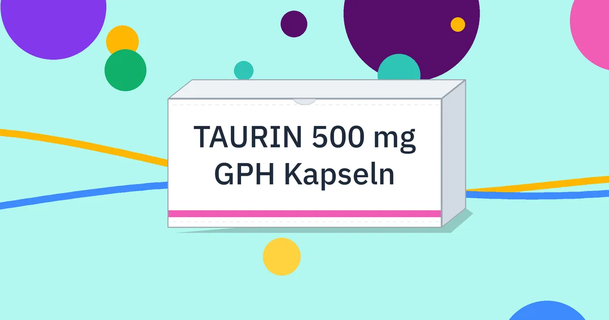 Symbolbild: Packung mit der Aufschrift TAURIN 500 mg GPH Kapseln (PZN 09918691) – Verfügbarkeit und Bezug in Apotheken in Frankfurt am Main