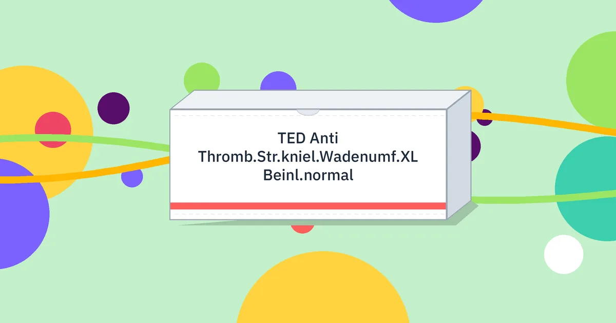 Symbolbild: Packung mit der Aufschrift TED Anti Thromb.Str.kniel.Wadenumf.XL Beinl.normal (PZN 12378040) – Verfügbarkeit und Bezug in Apotheken in Frankfurt am Main