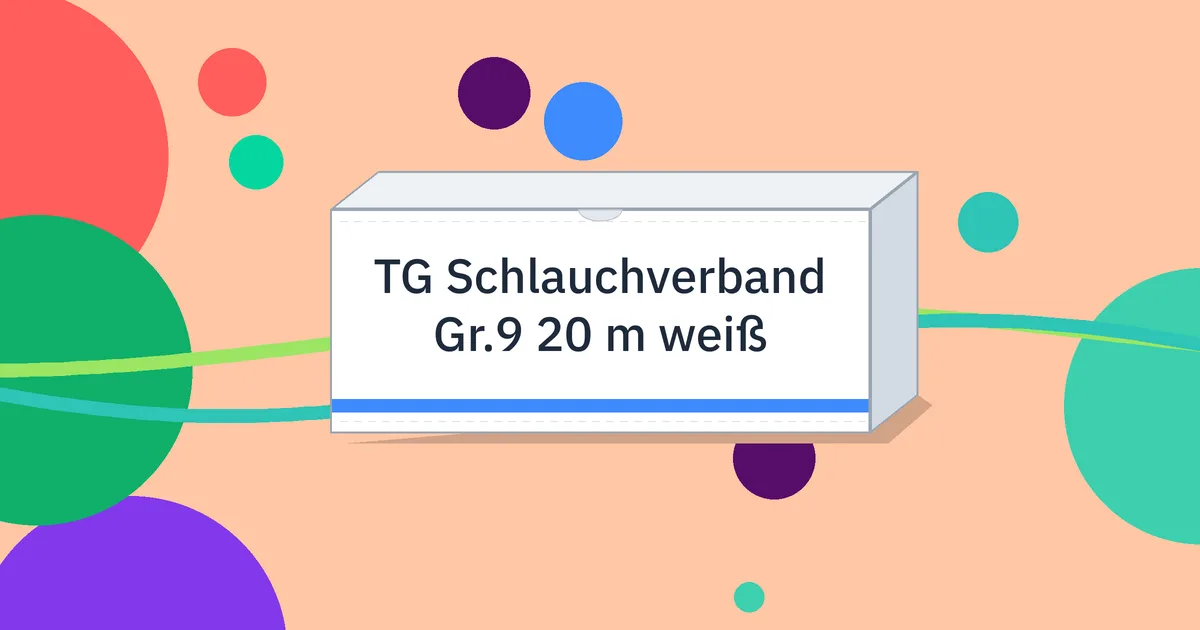 Symbolbild: Packung mit der Aufschrift TG Schlauchverband Gr.9 20 m weiß (PZN 17917783) – Verfügbarkeit und Bezug in Apotheken in Frankfurt am Main