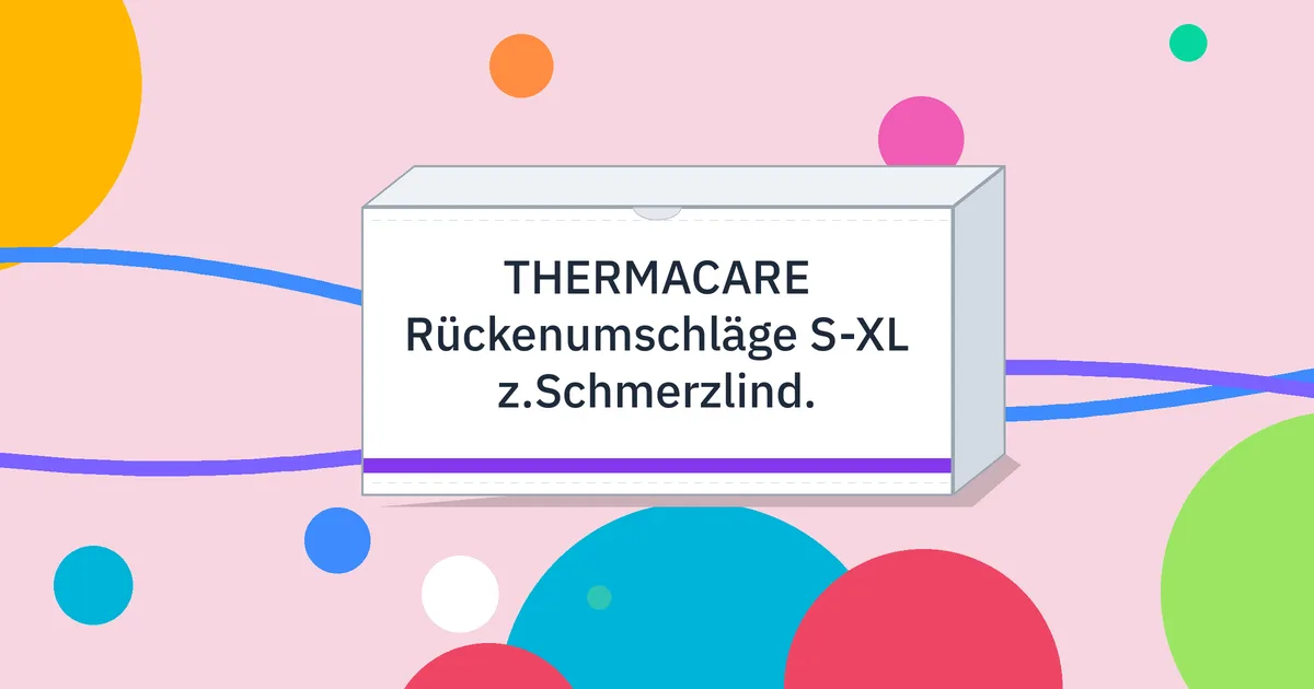 Symbolbild: Packung mit der Aufschrift THERMACARE Rückenumschläge S-XL z.Schmerzlind. (PZN 00707366) – Verfügbarkeit und Bezug in Apotheken in Frankfurt am Main