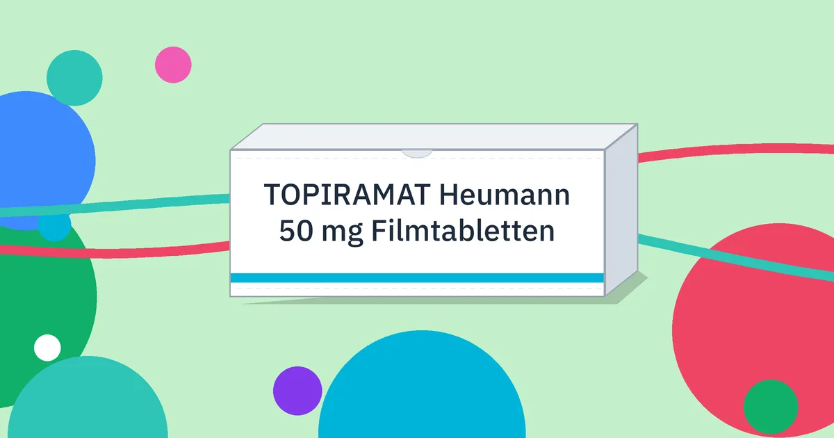 Symbolbild: Packung mit der Aufschrift TOPIRAMAT Heumann 50 mg Filmtabletten (PZN 03327569) – Verfügbarkeit und Bezug in Apotheken in Frankfurt am Main