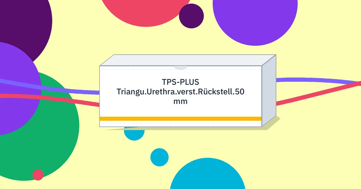 Symbolbild: Packung mit der Aufschrift TPS-PLUS Triangu.Urethra.verst.Rückstell.50 mm (PZN 18490513) – Verfügbarkeit und Bezug in Apotheken in Frankfurt am Main
