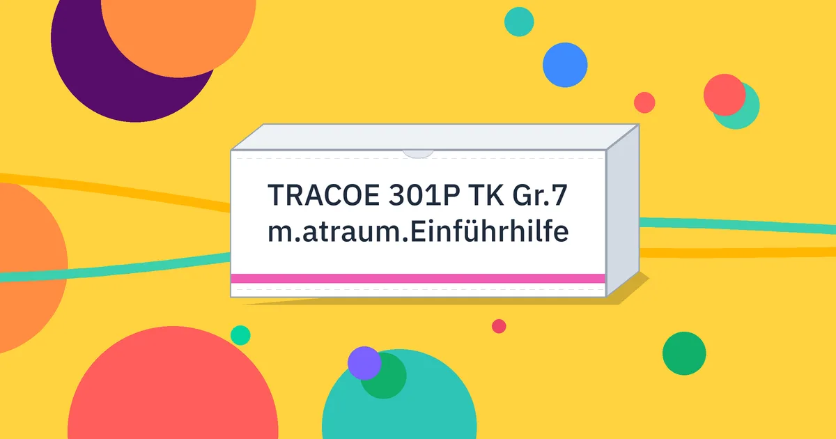 Symbolbild: Packung mit der Aufschrift TRACOE 301P TK Gr.7 m.atraum.Einführhilfe (PZN 03983902) – Verfügbarkeit und Bezug in Apotheken in Frankfurt am Main