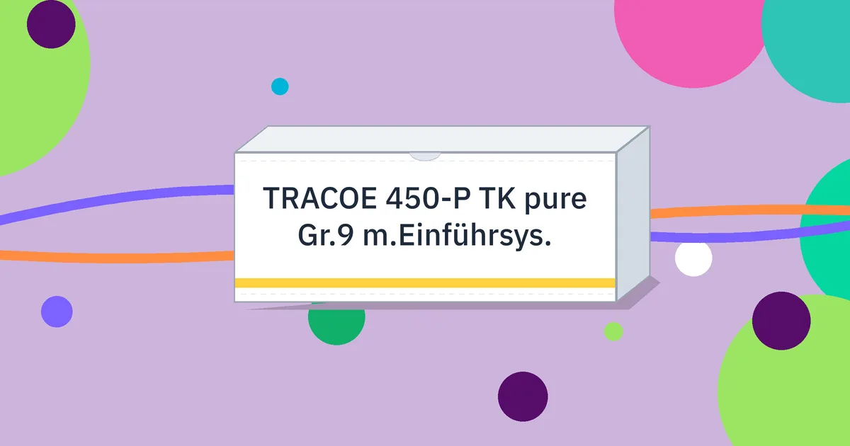 Symbolbild: Packung mit der Aufschrift TRACOE 450-P TK pure Gr.9 m.Einführsys. (PZN 06939623) – Verfügbarkeit und Bezug in Apotheken in Frankfurt am Main