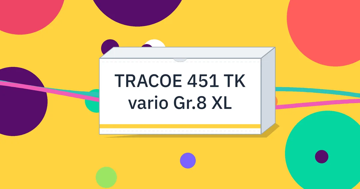 Symbolbild: Packung mit der Aufschrift TRACOE 451 TK vario Gr.8 XL (PZN 00347442) – Verfügbarkeit und Bezug in Apotheken in Frankfurt am Main