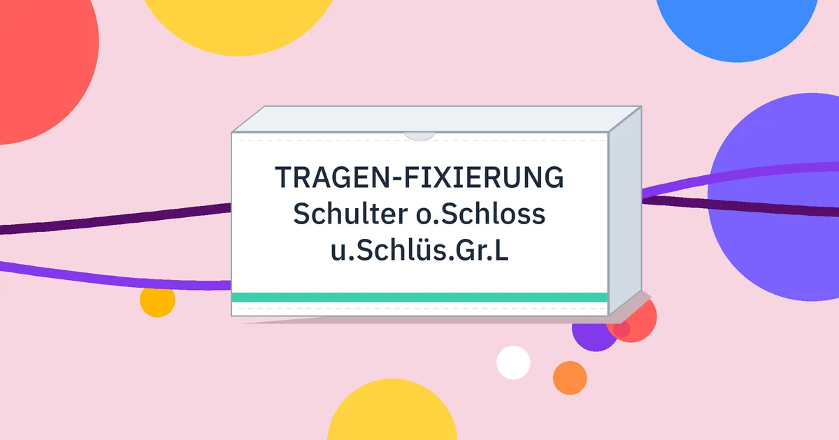Symbolbild: Packung mit der Aufschrift TRAGEN-FIXIERUNG Schulter o.Schloss u.Schlüs.Gr.L (PZN 14298871) – Verfügbarkeit und Bezug in Apotheken in Frankfurt am Main