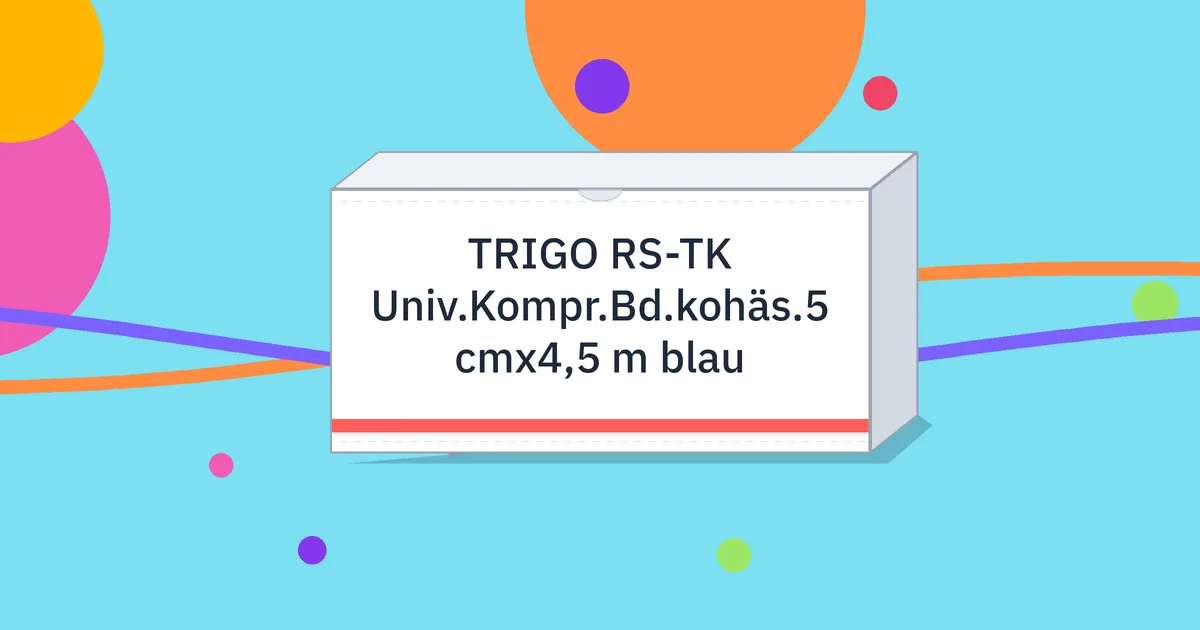 Symbolbild: Packung mit der Aufschrift TRIGO RS-TK Univ.Kompr.Bd.kohäs.5 cmx4,5 m blau (PZN 20342748) – Verfügbarkeit und Bezug in Apotheken in Frankfurt am Main
