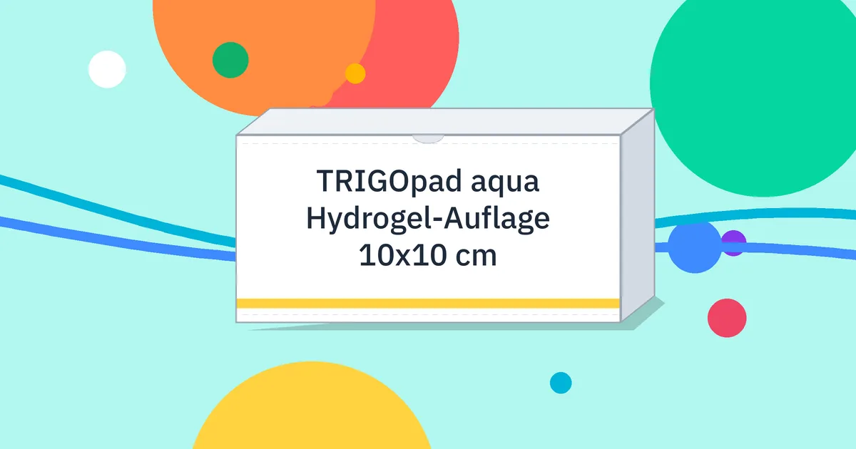 Symbolbild: Packung mit der Aufschrift TRIGOpad aqua Hydrogel-Auflage 10x10 cm (PZN 20342719) – Verfügbarkeit und Bezug in Apotheken in Frankfurt am Main