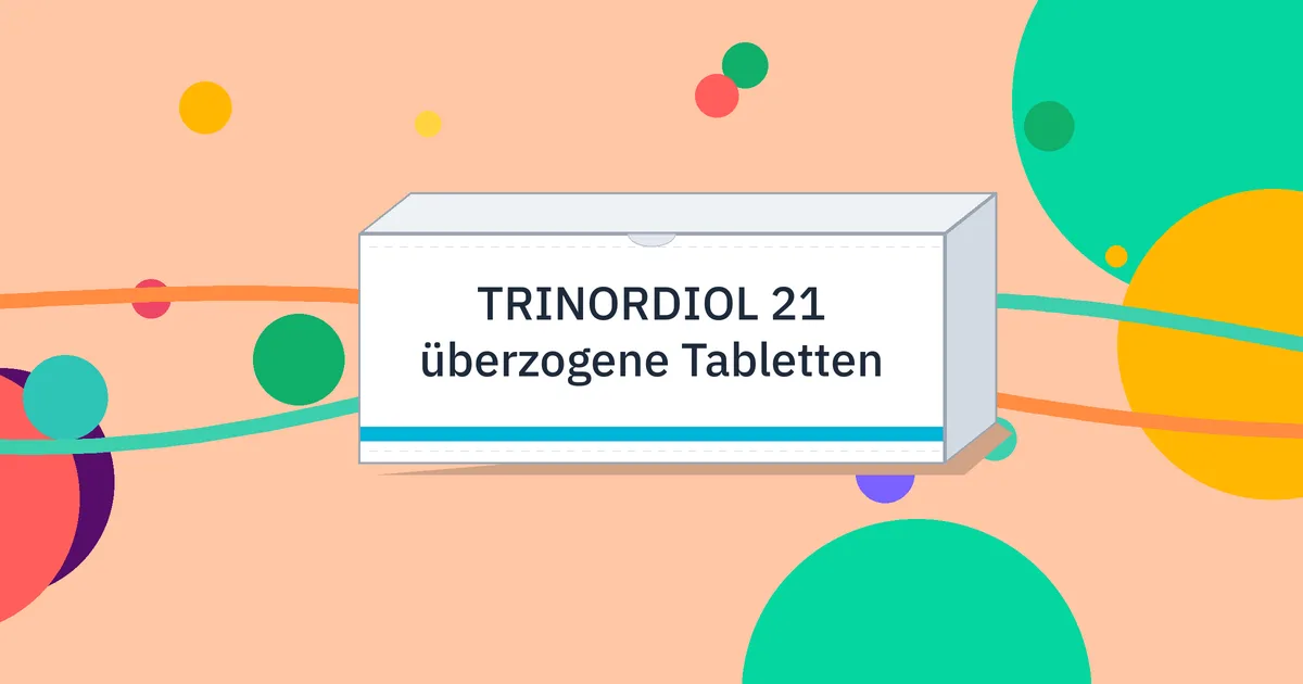 Symbolbild: Packung mit der Aufschrift TRINORDIOL 21 überzogene Tabletten (PZN 03930610) – Verfügbarkeit und Bezug in Apotheken in Frankfurt am Main