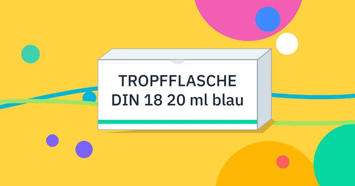 Symbolbild: Packung mit der Aufschrift TROPFFLASCHE DIN 18 20 ml blau (PZN 15614475) – Verfügbarkeit und Bezug in Apotheken in Frankfurt am Main