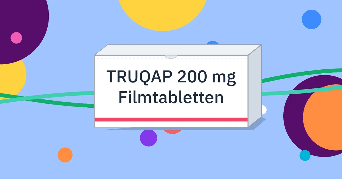 Symbolbild: Packung mit der Aufschrift TRUQAP 200 mg Filmtabletten (PZN 19283176) – Verfügbarkeit und Bezug in Apotheken in Frankfurt am Main