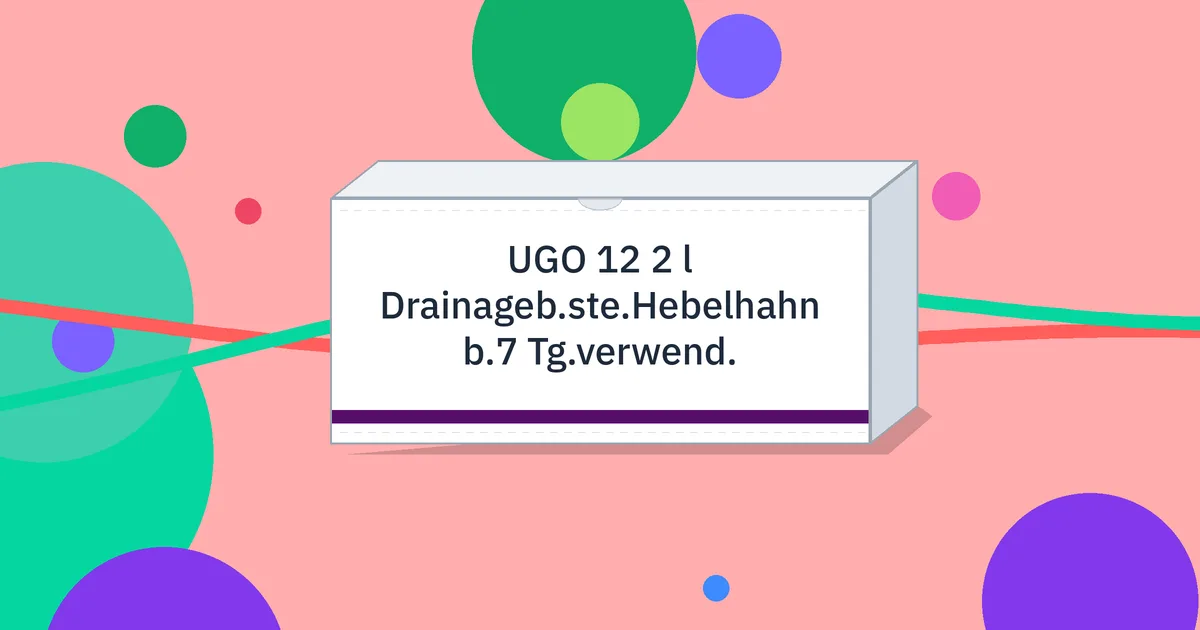 Symbolbild: Packung mit der Aufschrift UGO 12 2 l Drainageb.ste.Hebelhahn b.7 Tg.verwend. (PZN 13814514) – Verfügbarkeit und Bezug in Apotheken in Frankfurt am Main