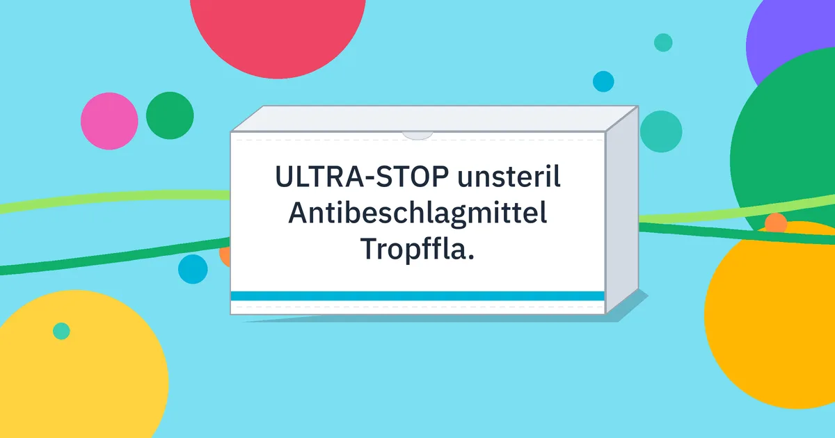 Symbolbild: Packung mit der Aufschrift ULTRA-STOP unsteril Antibeschlagmittel Tropffla. (PZN 13873250) – Verfügbarkeit und Bezug in Apotheken in Frankfurt am Main