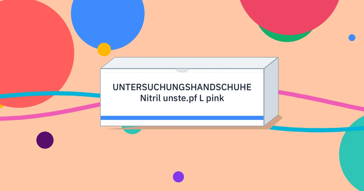 Symbolbild: Packung mit der Aufschrift UNTERSUCHUNGSHANDSCHUHE Nitril unste.pf L pink (PZN 13754798) – Verfügbarkeit und Bezug in Apotheken in Frankfurt am Main